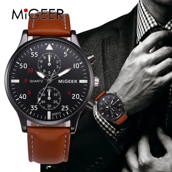 MiGEER | Accessories | New Migeer Renegade Mens Black Dial Quartz Brown ...